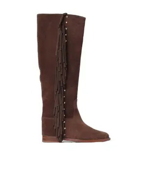 VIA ROMA 15 Fringed Stud-embellished Knee-high Boots