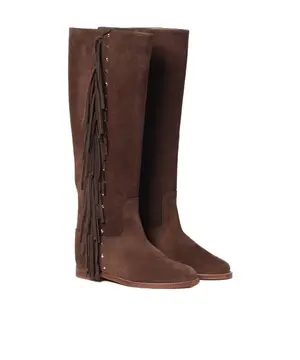 VIA ROMA 15 Fringed Stud-embellished Knee-high Boots