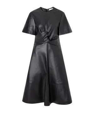 Altuzarra Wrap-effect Paneled Leather Midi Dress - Black