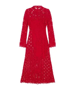 Sea Long Sleeve Midi Dress - Red
