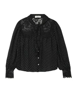 Sea Melody Long-sleeve Blouse - Black