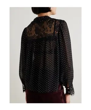 Sea Melody Long-sleeve Blouse With Lace Trim And Ruffles