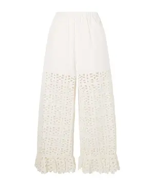 Sea Cotton And Linen-blend Wide-leg Pants With Broderie Anglaise - White