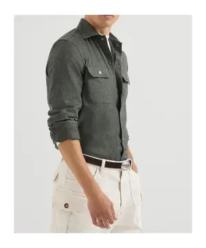 Brunello Cucinelli Virgin Wool Flannel Overshirt With Spread Collar And Chest Pockets