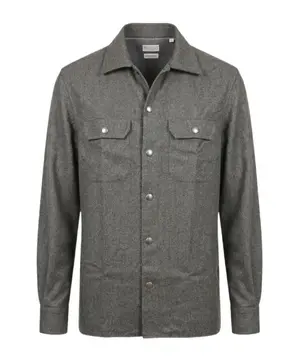 Brunello Cucinelli Virgin Wool Flannel Overshirt With Spread Collar And Chest Pockets - No