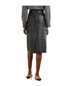 Sea Gwen Belted Paneled Textured Leather Midi Skirt