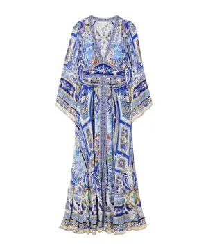 Camilla Shirred Printed Silk Maxi Dress - Multicolor