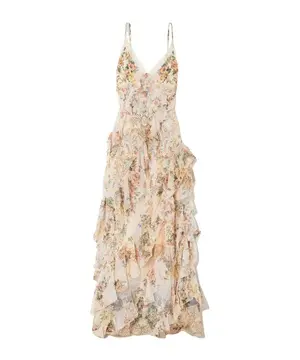 Camilla Lace-trimmed Ruffled Floral-print Silk-chiffon Maxi Dress - No