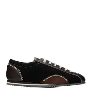 WALES BONNER Suede-trimmed Leather And Canvas Sneakers - Black