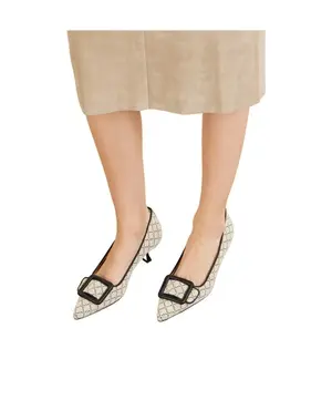 Manolo Blahnik Buckle Leather Trimmed Pumps