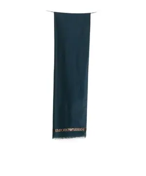 Emporio Armani Logo-print Frayed Scarf - Blue