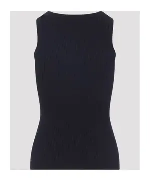 Miu Miu Ribbed Knit Tank Top With Embroidered Logo - Blue