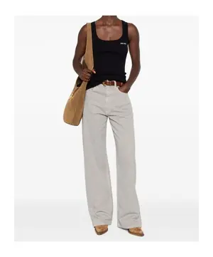 Miu Miu Ribbed Knit Tank Top With Embroidered Logo - Blue