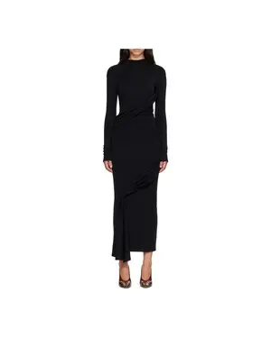 MUGLER Draped Turtleneck Midi Dress - Black