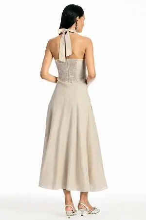 Sachin & Babi Linen Blend Halter A-line Midi Dress