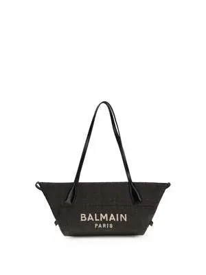 Balmain Calfskin And Raffia Track Shoulder Bag - Black