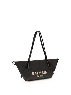 Balmain Calfskin And Raffia Track Shoulder Bag