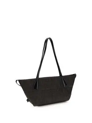 Balmain Calfskin And Raffia Track Shoulder Bag