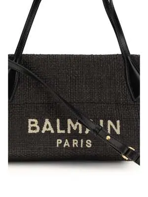 Balmain Calfskin And Raffia Track Shoulder Bag