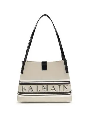 Balmain Canvas Shoulder Bag With Jacquard Logo - Multicolor