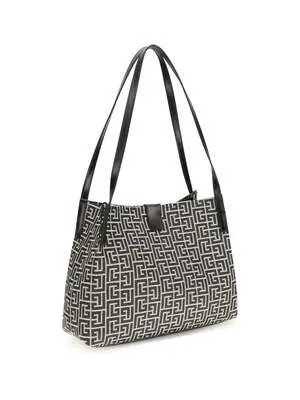 Balmain Jacquard And Leather Tote Bag - Black