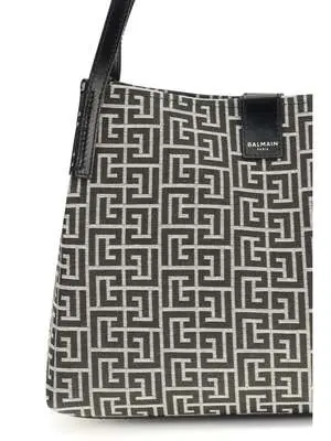 Balmain Jacquard And Leather Tote Bag - Black