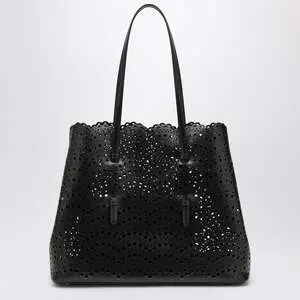 Alaïa Mina 37 Tote Bag In Shiny Calfskin - Black