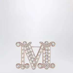 Max Mara Monogram Brooch With Micro Crystals - Silver