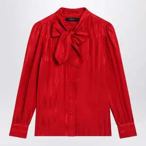 Gucci Silk Jacquard Shirt With Interlocking Gg Chain Motif - Red