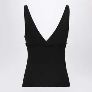 Saint Laurent Cassandre Ribbed Silk Jersey Tank Top - Black