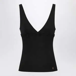 Saint Laurent Cassandre Ribbed Silk Jersey Tank Top - Black