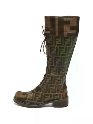 Fendi Mania Ff Motif Lace-up Knee-length Boots - Brown