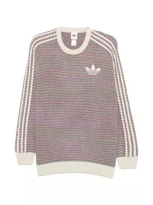 Adidas Trefoil Embroidered 3-stripes Sweater - Neutrals