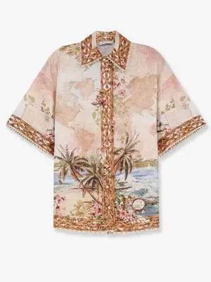 Zimmermann Mahon Linen Shirt With Blue Island Map Print - Multicolor
