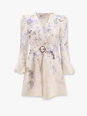 Zimmermann Luna Short Linen Dress With Songbird Print - Blue