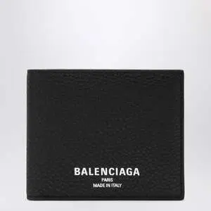 Balenciaga Grained Leather Card Holder With Logo - Black