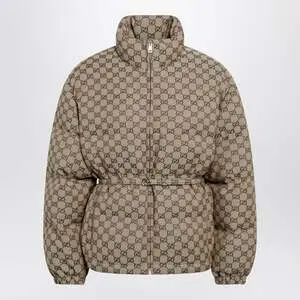 Gucci Belted Gg Fabric Padded Jacket - Brown
