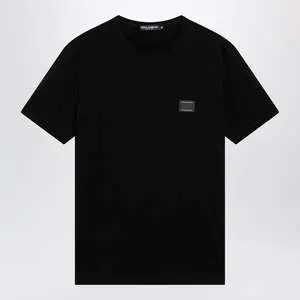 Dolce & Gabbana Cotton T-shirt With Logo Plaque - Black