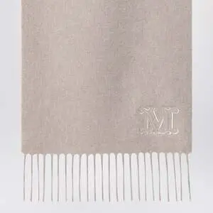 Max Mara Sand-colored Cashmere Scarf With Embroidered Logo - Cream