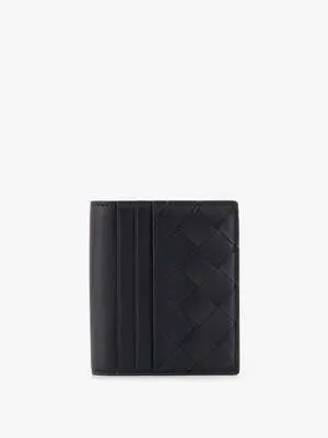 Bottega Veneta Leather Card Holder With Intrecciato Motif - Black