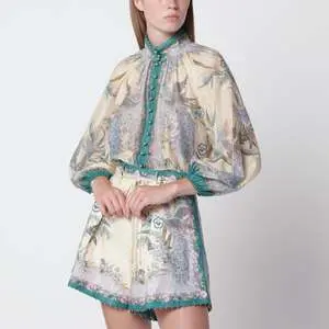 Zimmermann Zimmermann Cream Cotton And Silk Indra Shirt With Floral Motif Multicolor