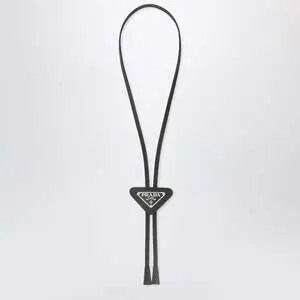 Prada Saffiano Leather Bolo Tie With Enamelled Triangle Logo