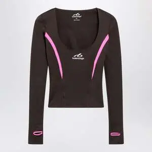 Balenciaga Techwear Top In Khaki/neon Pink Technical Fabric - Brown