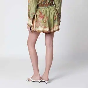 Zimmermann Khaki Floral Silk Relaxed Shorts - Multicolor