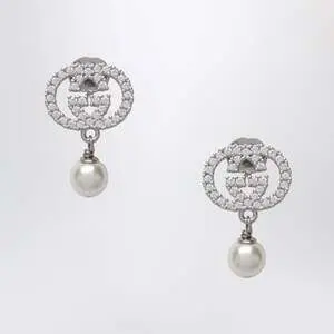 Gucci Crystal And Pearl Drop Earrings - Silver
