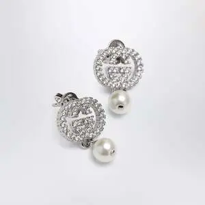 Gucci Crystal And Pearl Drop Earrings - Silver