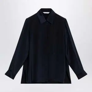 Max Mara Silk Shirt With Embroidered Logo - Blue