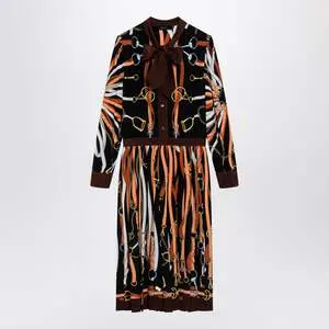 Gucci Equestrian Print Silk Shirt Dress - Black