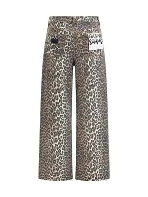 GANNI Animal Print Relaxed Fit Wide Leg Jeans