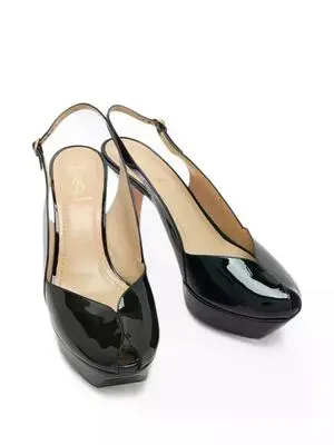 Saint Laurent Patent Leather Platform Slingback Sandals